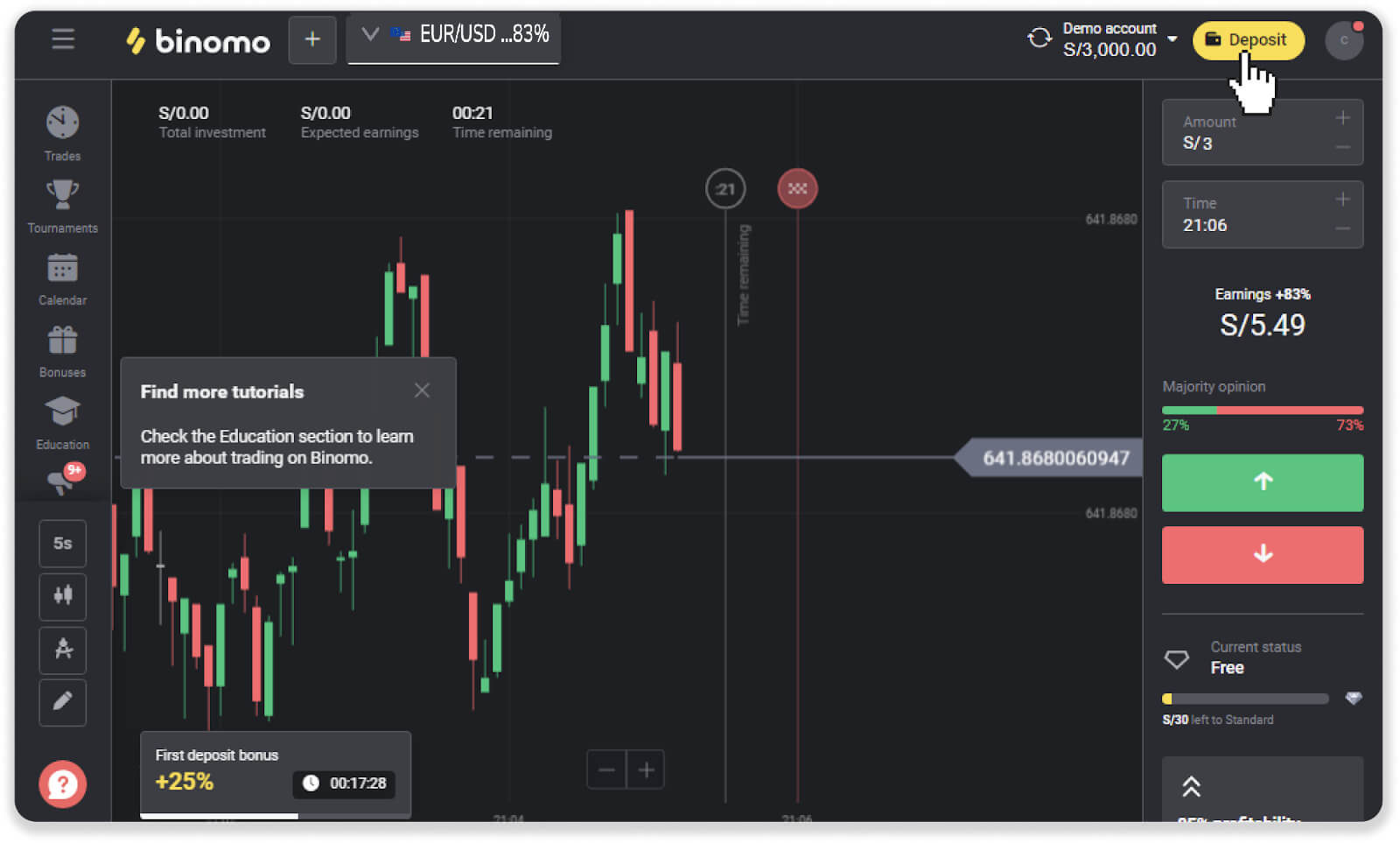 Sätt in pengar på Binomo via Peru bankkort (Mastercard