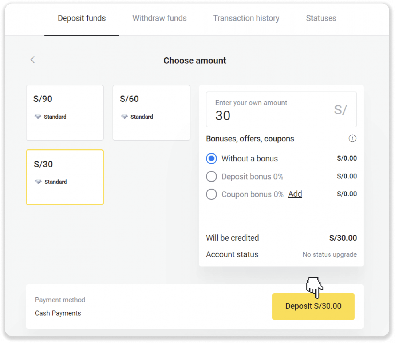 Sätt in pengar på Binomo via Peru bankkort (Mastercard