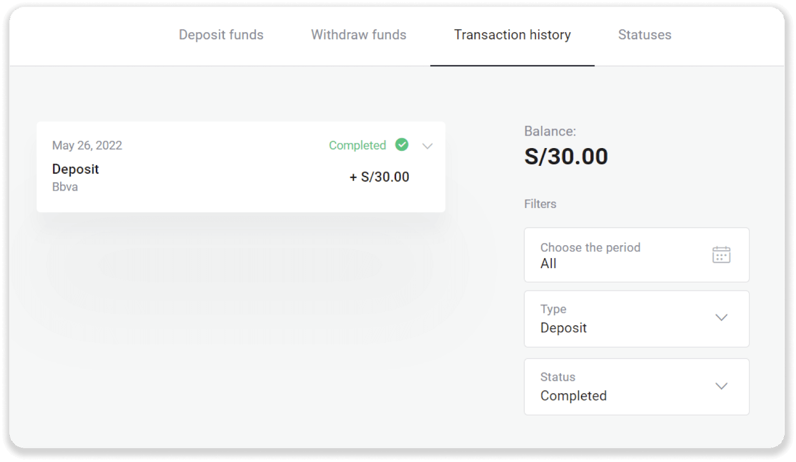 Peru Bank Kartı (Mastercard / Maestro), Bank köçürməsi