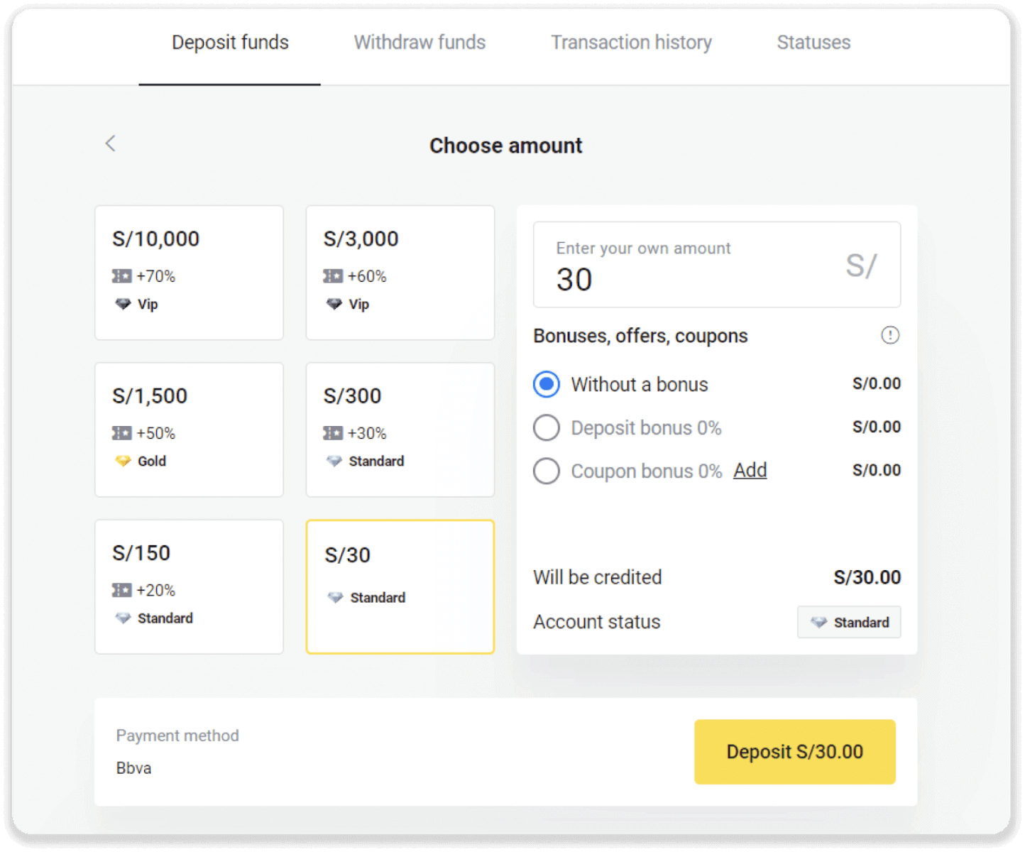 Peru Bank Kartı (Mastercard / Maestro), Bank köçürməsi