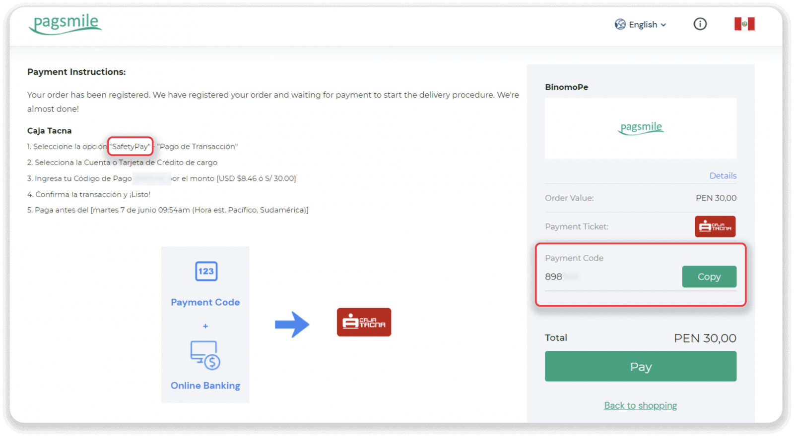 Peru Bank Kartı (Mastercard / Maestro), Bank köçürməsi