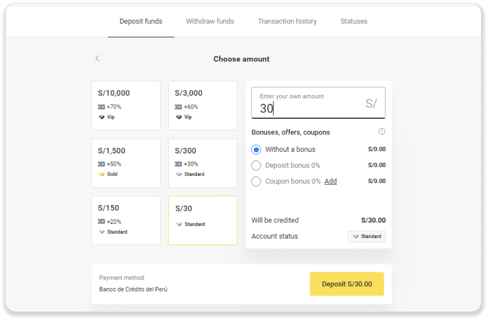 Peru Bank Kartı (Mastercard / Maestro), Bank köçürməsi