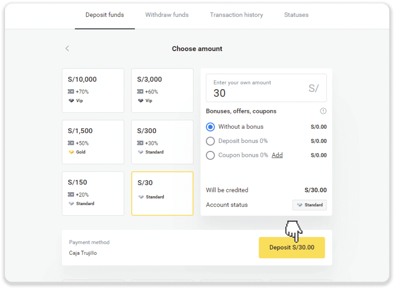 Peru Bank Kartı (Mastercard / Maestro), Bank köçürməsi