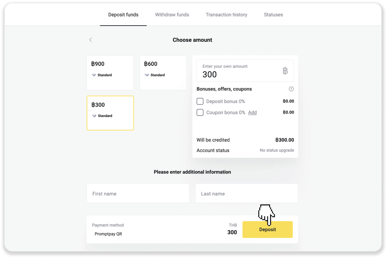 Deposit Funds ka Binomo ka Thailand Promptpay QR, Chelete ea 'net