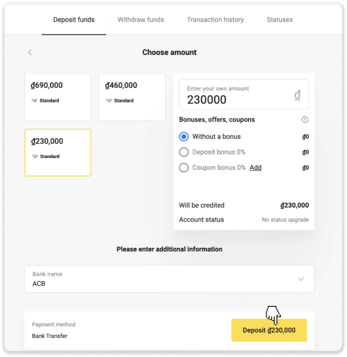 Deposit Funds on Binomo via Vietnam Bank Cards (Visa / Mastercard