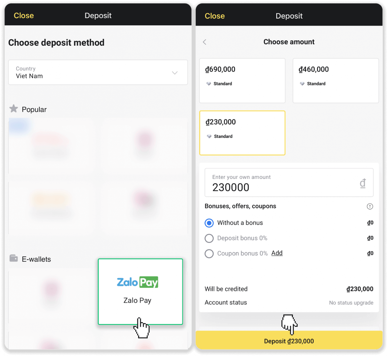 Įneškite lėšas į „Binomo“ naudodami Vietnamo banko